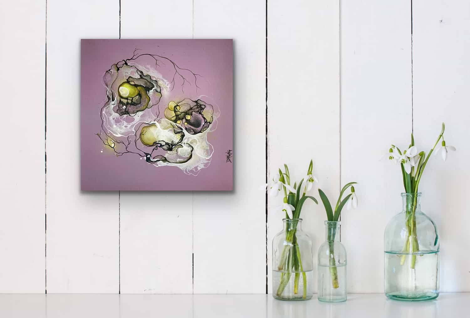 Lille moderne maleri "Light" 40x40 cm. – Studio Rikke Darling